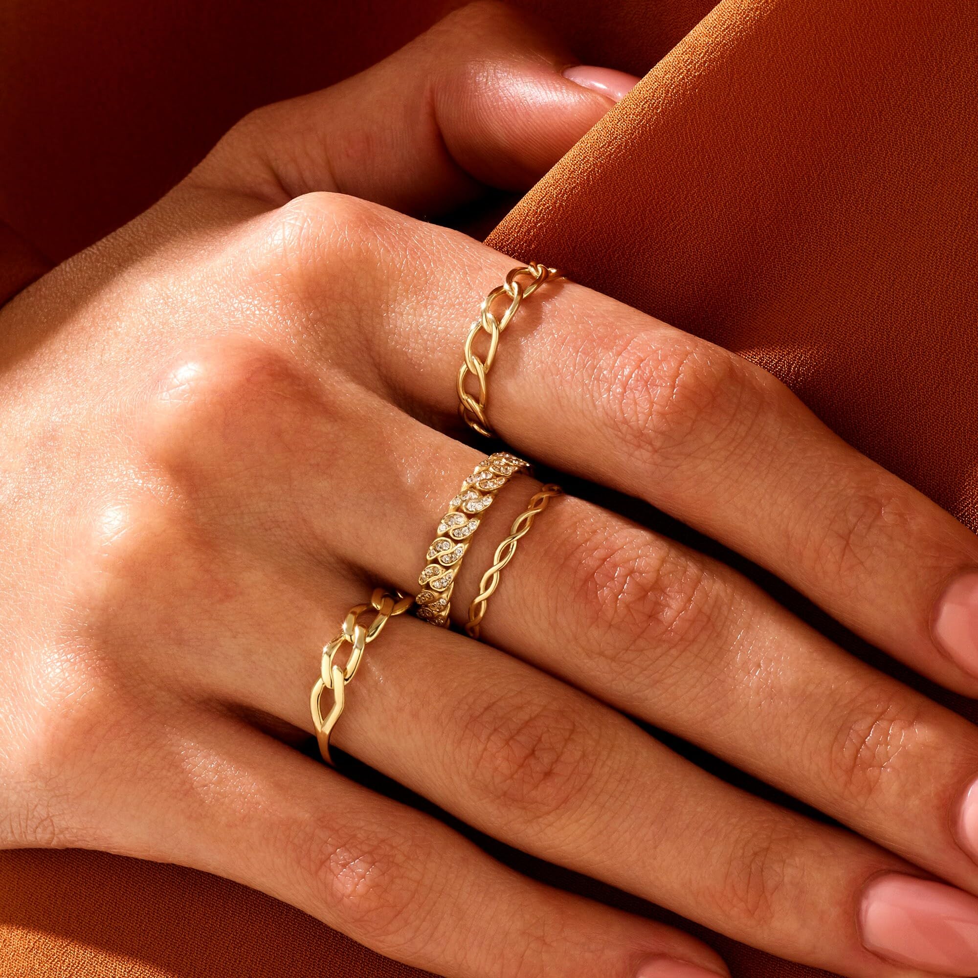 Norm Jewels Minimalist Twisted Braided Stack Ring | 1.8mm 14k Gold Thin Rope Ring | Dainty Stackable Thumb Knuckle Ring Yellow Rose White Gold (size 5-9) (Yellow Gold, 5)