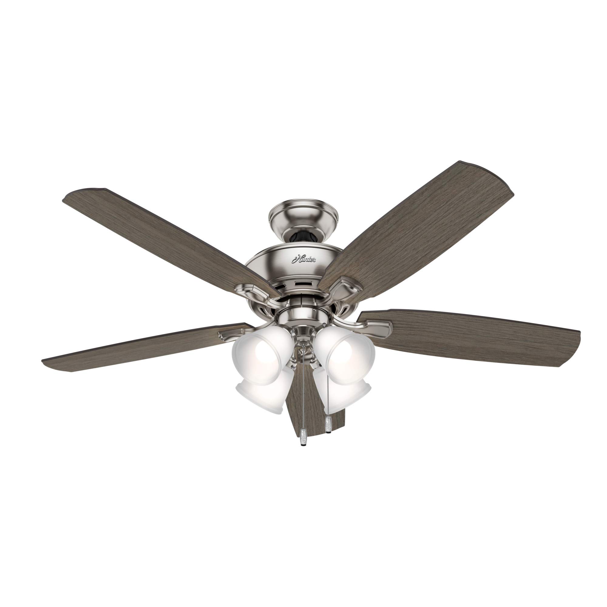 Hunter Fan Company 53216 Amberlin Indoor Ceiling Fan with LED Light and Pull Chain Control, 52", Brushed Nickel Finish