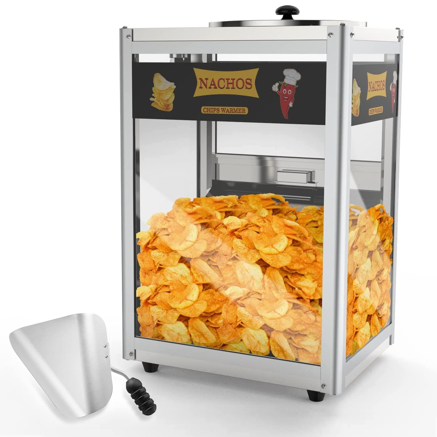 PYY Nacho Warmer Commercial Nacho Machine with Cheese Warmer Chip Warmer Nacho Station Display Stainless Steel Frames with 3 Styles Banner Stickers