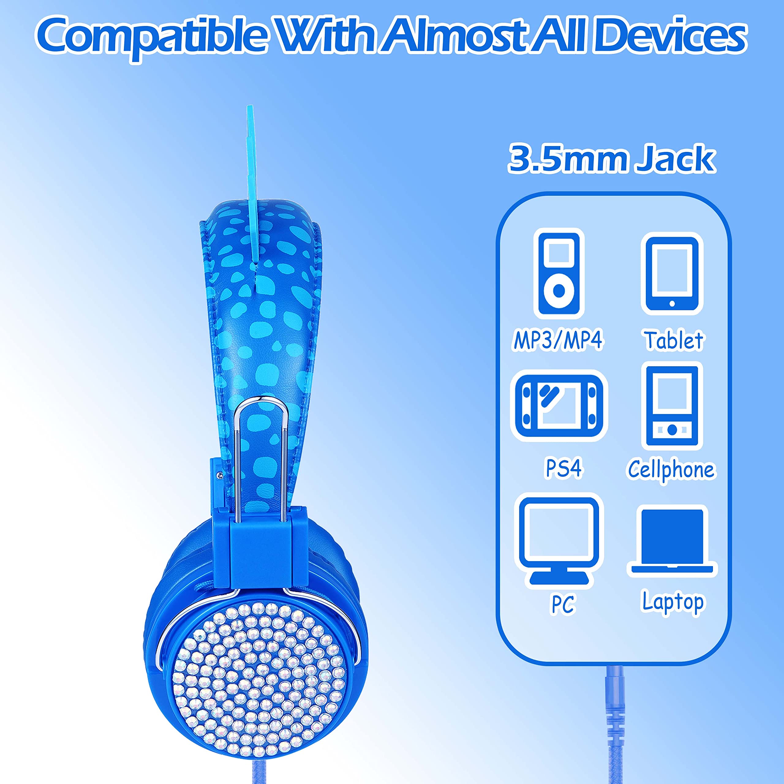 Soosooly Kids Headphones with Microphone,95dB Max Volume,Nylon Cable,Adjustable Wired Over-Ear Headset for Online Study,School, Kindle,Tablet,PC,Laptop(Dinosaurs,Blue)