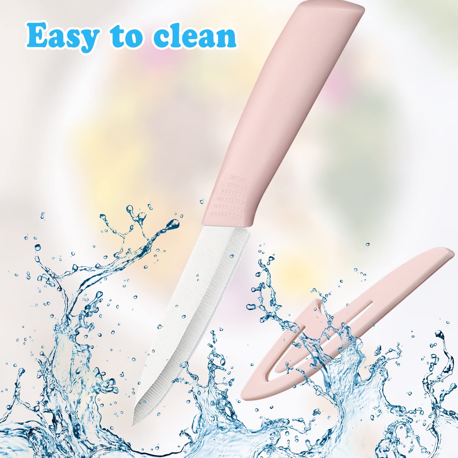 Lomgwumy Paring Knife, 4 Sharp and Durable Fruit Knife, with Scabbard, Exquisite and Beautiful, Fruit Knives Small is Suitable for Most Vegetables, Fruits and Meat (Pink and Blue)