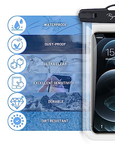 Rynapac Waterproof Phone Pouch - 7.5in Universal Water Proof Cell Phone Case for Beach Travel Must Haves, Cruise Essentials Waterproof Phone Bag with Lanyard for iPhone 15 Pro Max Galaxy S23 Pixel 7a