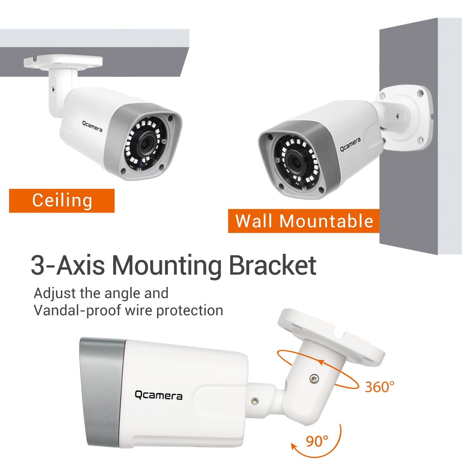 Q-camera 5MP Bullet 4-in-1 TVI/CVI/AHD/CVBS Analog Security Camera 1/2.5" Sensor 3.6mm Lens IR Cut 60ft 18Leds IR Night Vision Outdoor Indoor CCTV Surveillance Waterproof Camera