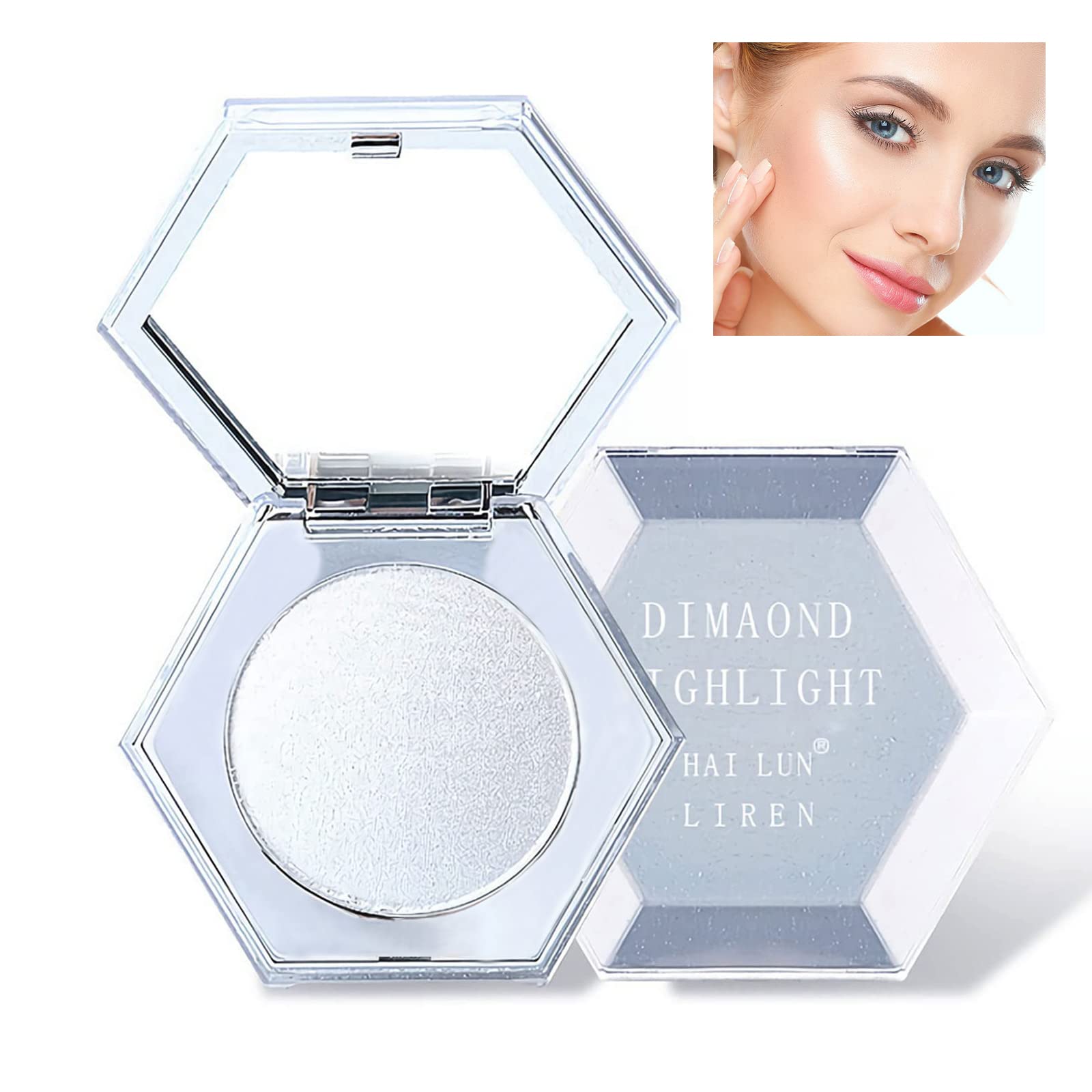 Shimmer White Highlighter Makeup Highlighter Makeup Palette Face Highlighters, Glitter Makeup Contour Highlight for Inner Coner Eyes Cheek Nose Lips and Body,Easily Show Up and Long lasting Highlighting Powder(Diamond White/Silver)