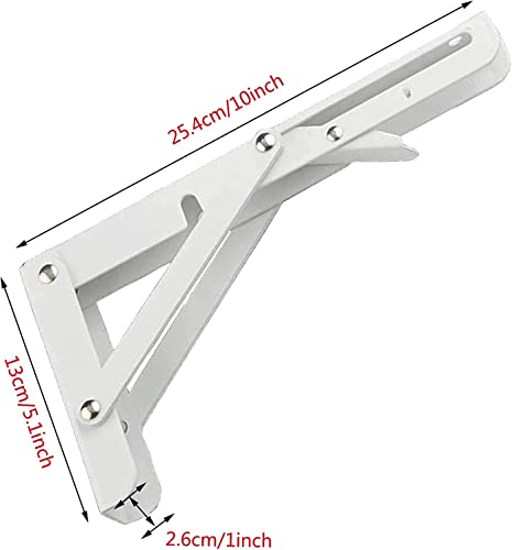 Shelf Brackets wall Shelves Floating Shelf Bracket, 2pcs 10 Inch Folding White Coated Stainless Steel Shelf Brackets, Heavy Duty Wall Mounted Shelf Bracket, Scaffold Board Shelf Brackets for Tables, B