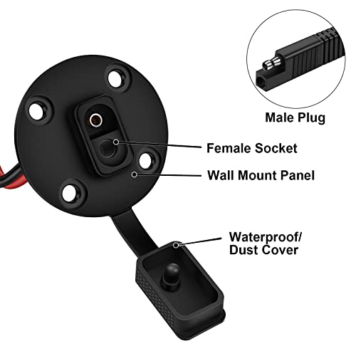 SAE Cable - iGreely 2Pack Solar Weatherproof SAE Socket Sidewall Port, SAE Quick Connect Solar Panel Mount for Motorcycle Generator Battery Charger and More 1Ft/30cm