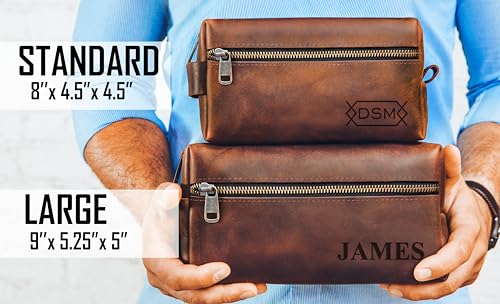 Personalized Leather Toiletry Bag For Men β Dopp Kit Made in USA β Unique Anniversary Gift, Father Gift, Groomsmen Gift, Birthday Gift β Handmade Bag Organizer for Toiletries, Shaving & Grooming Kit
