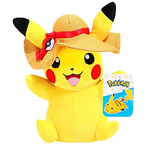 PokΓ©mon 8" Pikachu Plush with Hat Accessory - Officially Licensed - Quality Soft Stuffed Animal Toy - Beach Hat with Poke Ball - Gift for Kids, Girls, Boys & Pokemon Fans