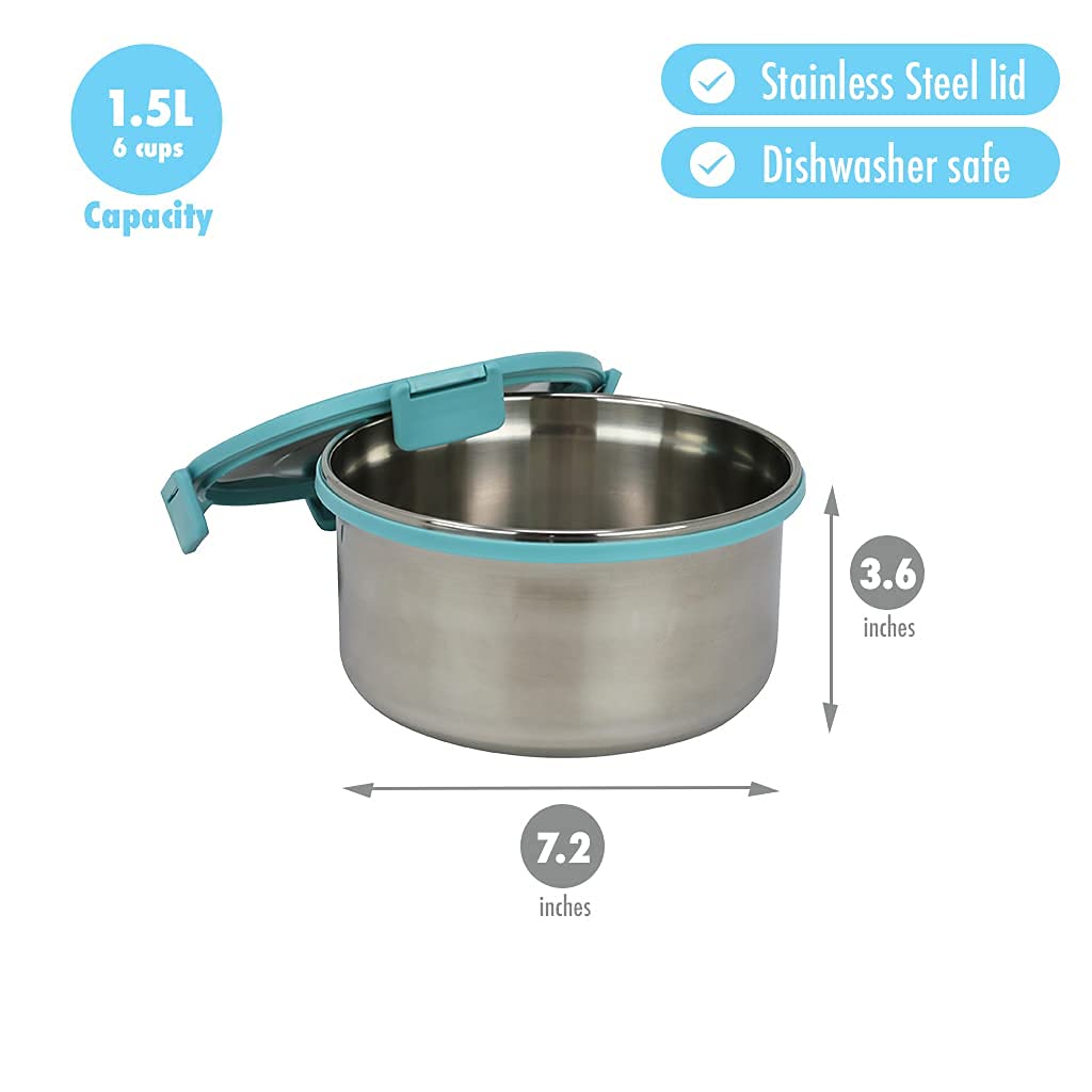 MIRA Stainless Steel Salad Bowl Lunch Container - 6 Cup Salad To Go Bowl, Frost