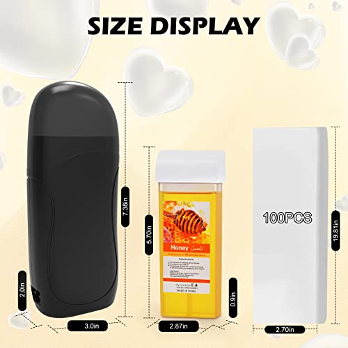 Roll on Wax Kit, Wax Roller Kit, Roll on Wax Warmer for Hair Removal, Roll on Wax for Larger Areas of the Body, At Home Waxing Kit for Women and Men(Black)