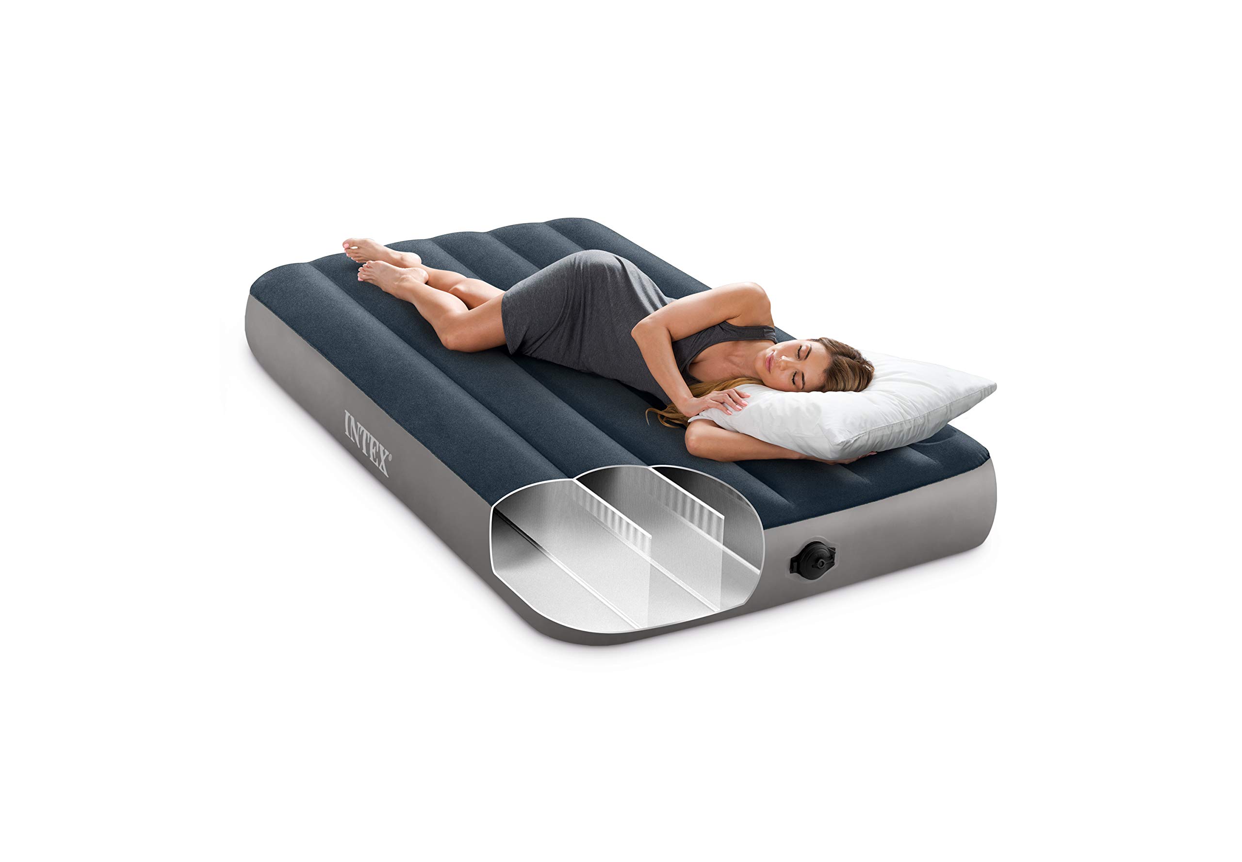 Intex 64781E Dura-Beam Standard Single-High Air Mattress: Fiber-Tech β Twin Size β 2-Step Pump β 10in Bed Height β 300lb Weight Capacity