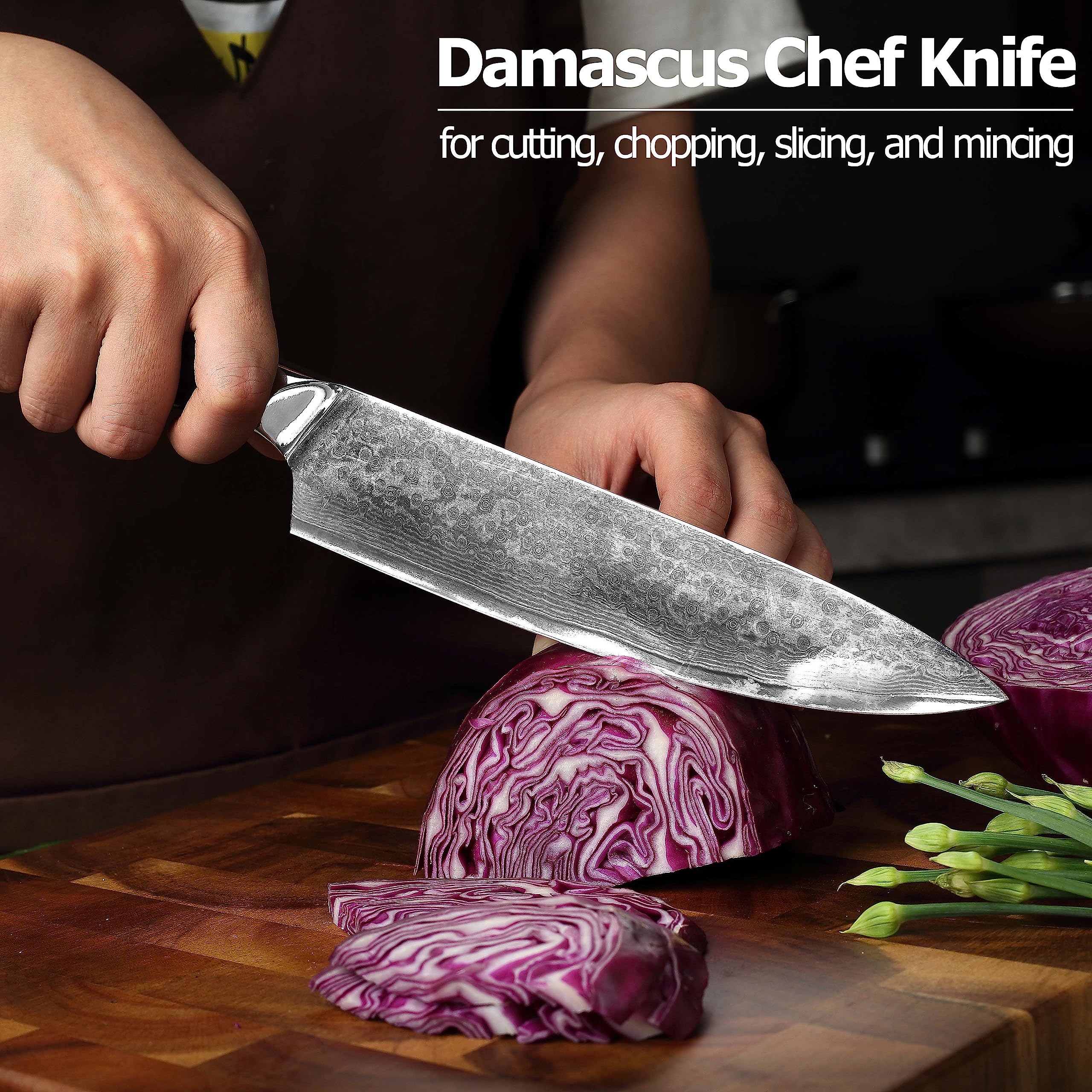 PAUDIN Damascus Chef Knife, 8 Inch Kitchen Knife, Japanese 67-layer VG-10 Stainless Steel Sharp Knife, Professional Chefs Knife with Ergonomic G10 Handle, for Home Kitchen and Restaurant