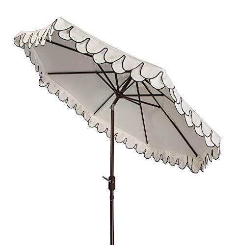 Safavieh PAT8006E Outdoor Collection Elegant White and Black Valance 9Ft Auto Tilt Umbrella