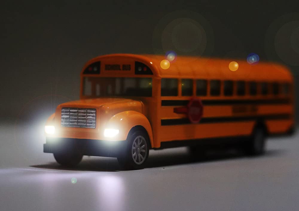 OANMYJJO Die Cast Long-Nose School Bus with Pull-Back Action and Open-able Doors Toy for Kids Boys Girls