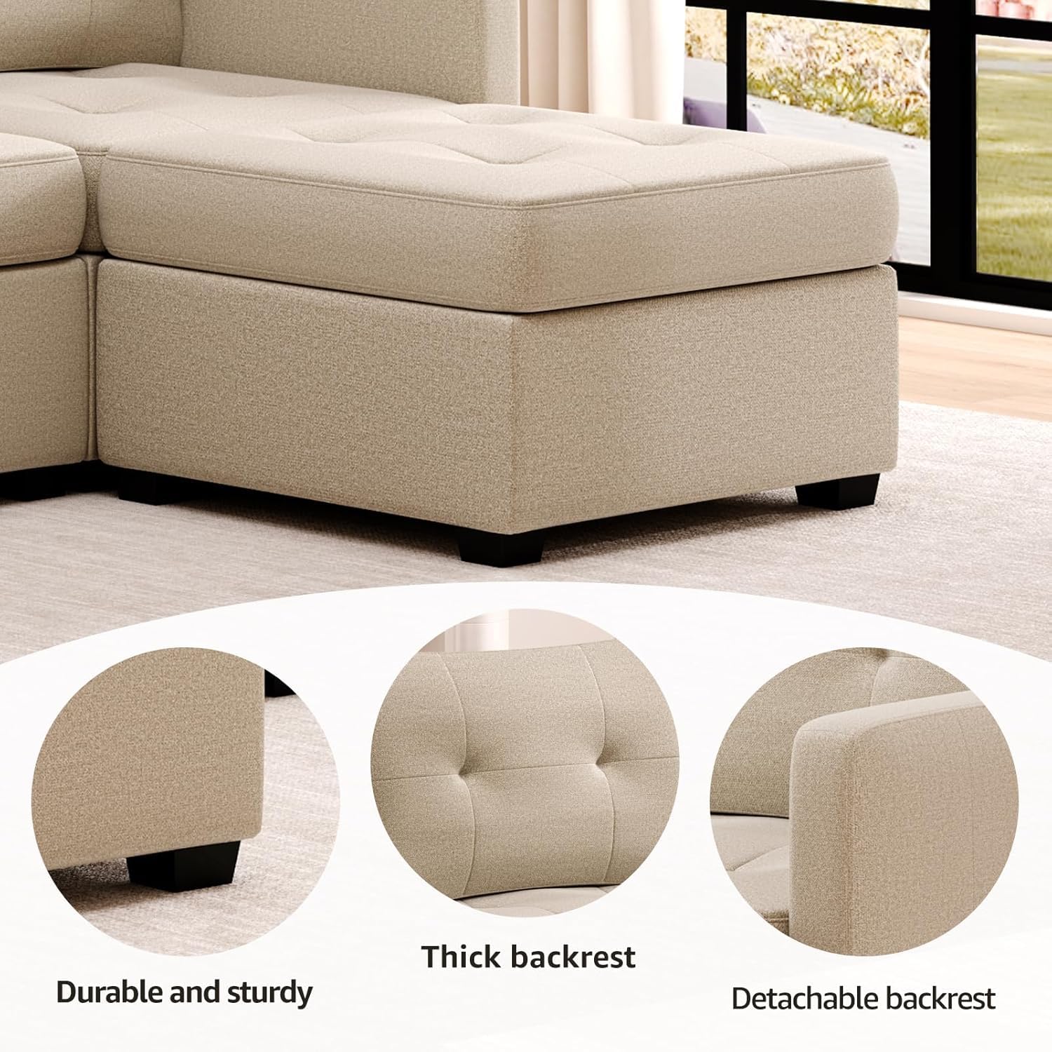 Wimarsbon Modular Sectional Fabric Sofa Set L Shaped Couch Reversible Chaise Modular Sectional Couch with Storage Ottoman, U Shaped Comfy Modular Sofa for Living Rome & Lounge (Grey)