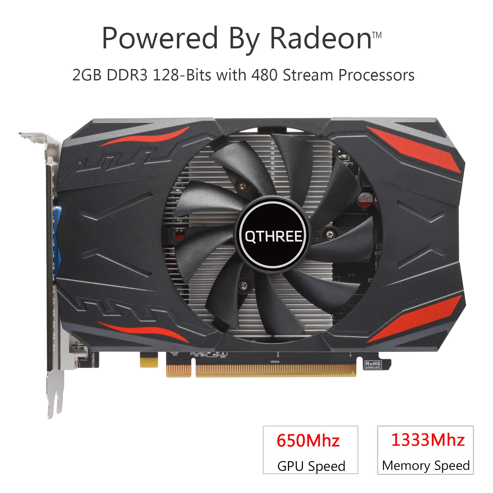 QTHREE Radeon HD 7670 Graphics Card,2GB,128 Bit,DDR3,HDMI,VGA,DVI,650MHz Core Frequency Video Card for PC,Computer GPU,PCI Express X16,DirectX 11,Plug & Play