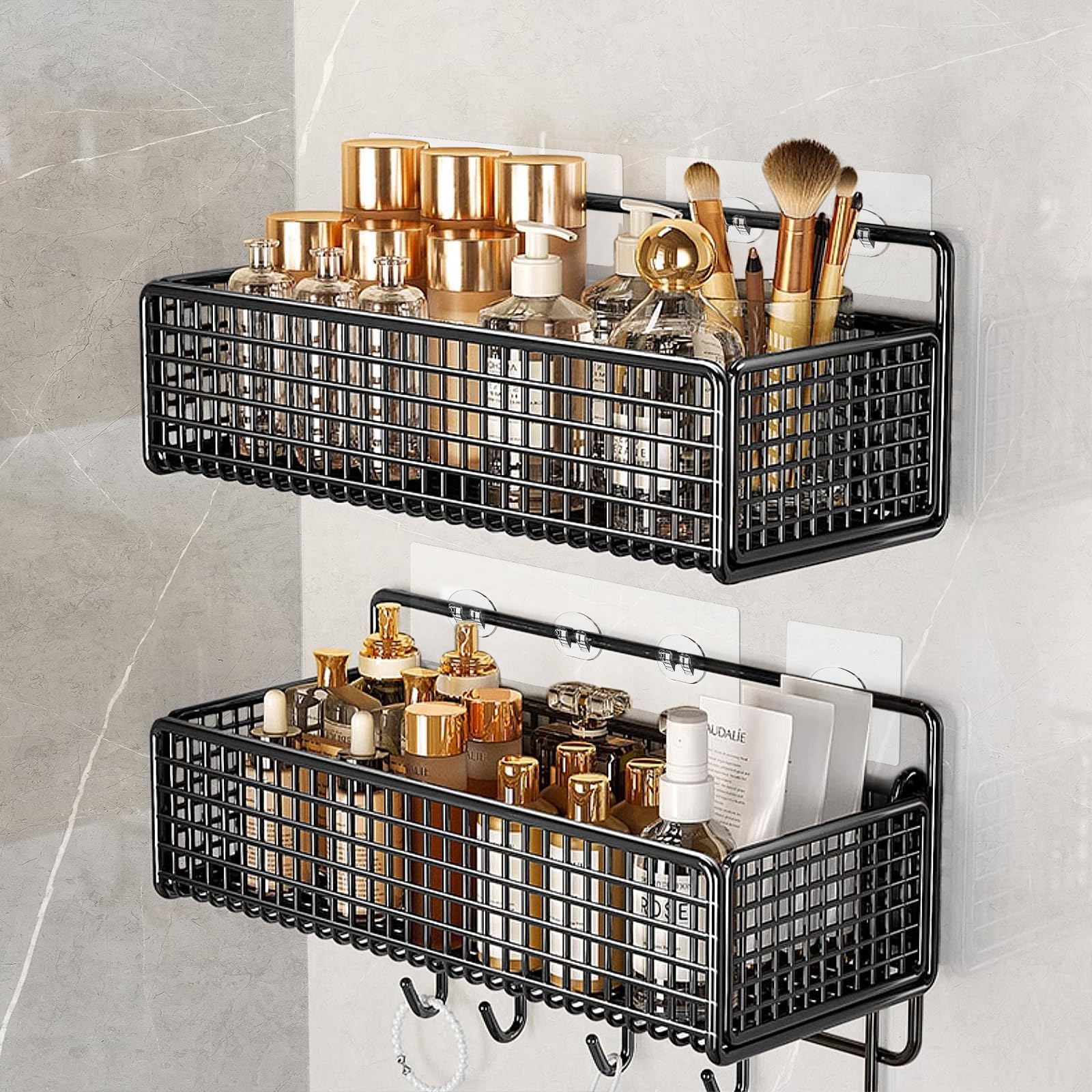 Spiglamm 4 PCS Shower Caddy Adhesive Hooks Replacement, Shower Shelf Adhesive Replacement, Strong Adhesive Shower Hooks for Shower Caddy Shelves Rack Basket Holder, No Drilling