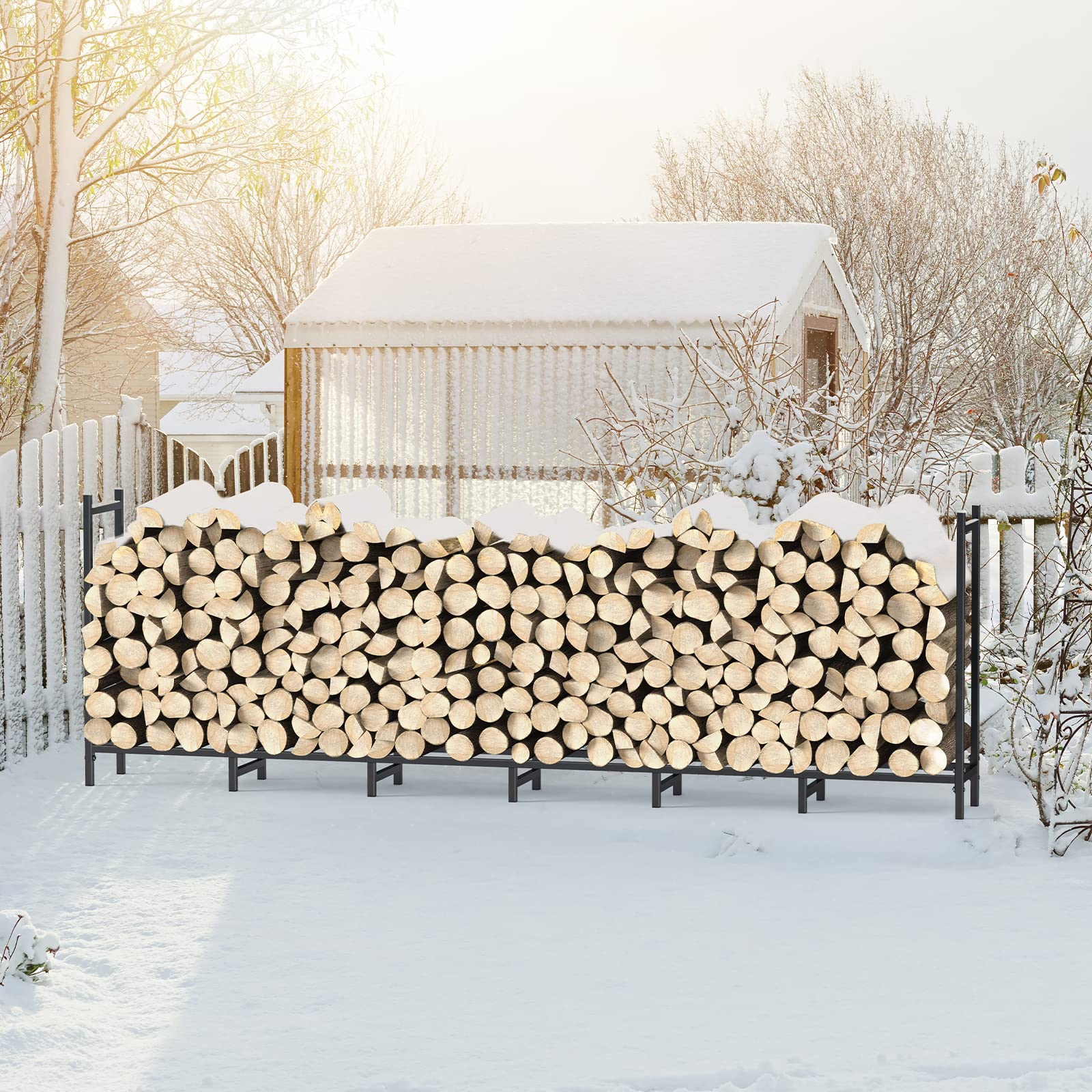 NANANARDOSO 8ft Outdoor Firewood Rack Holder for Fireplace Wood Storage, Adjustable Fire Log Stacker Stand, Heavy Duty Logs Stand Stacker Holder for Fireplace Metal Lumber Storage Carrier Organizer