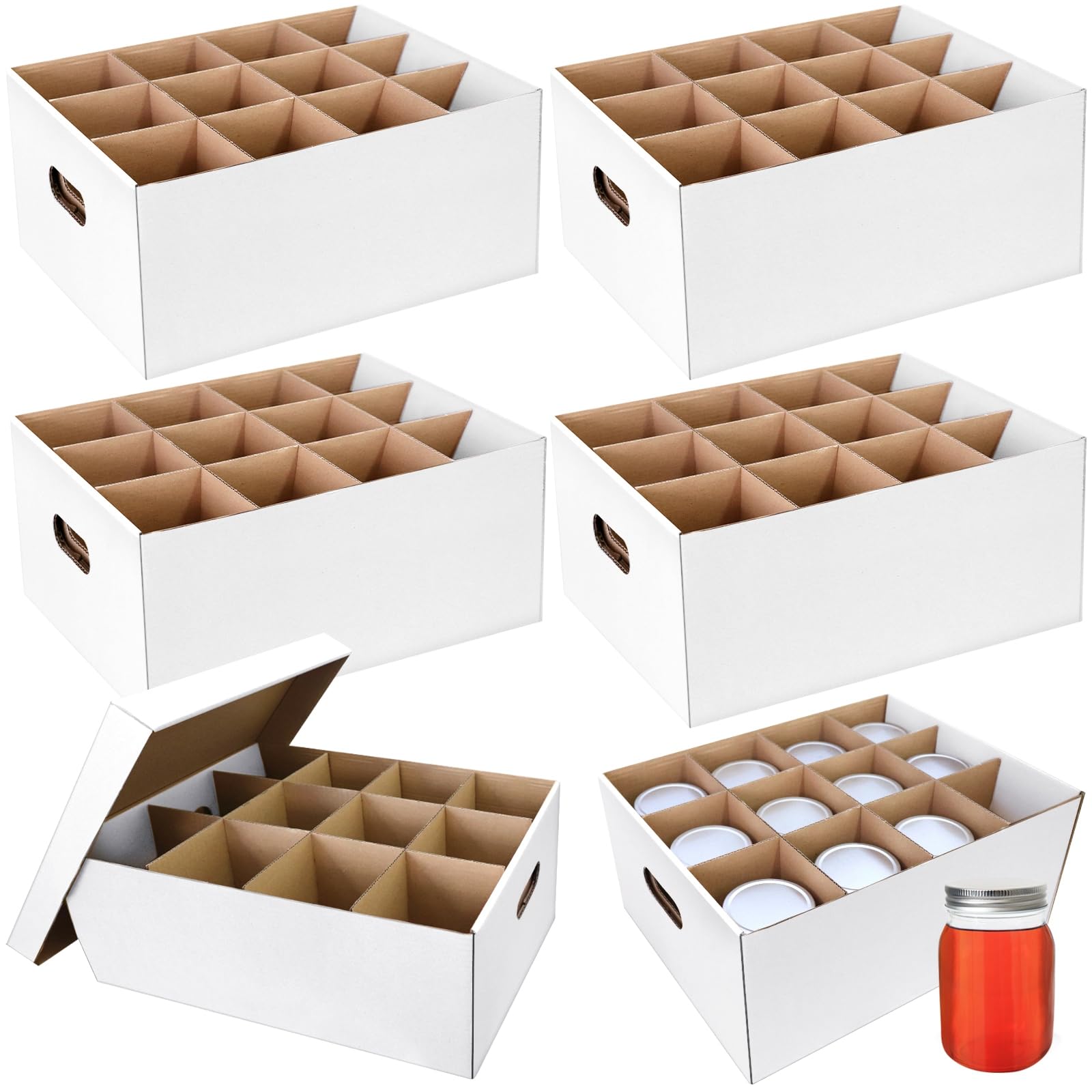Yamahiko 6 Pieces Mason Jar Storage Box for Quart Size Canning Jars, Cardboard Canning Mason Jar Storage Boxes Organizer Holder Container for 32 oz Mason Jar Stacking Packing Moving, White
