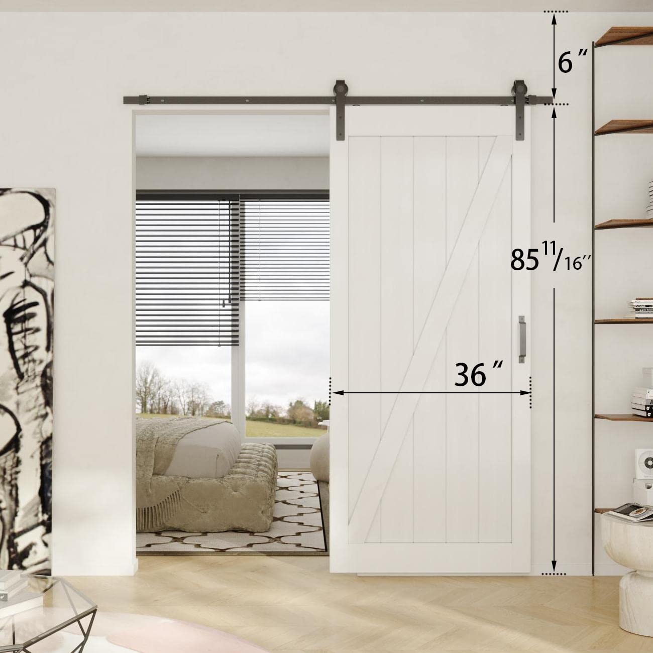 SOLRIG Rustic Sliding Barn Door 72"(36"X 2) ×84" Unfinished Barn Door Slab Barn Door Hardware Included, Z Frame, White