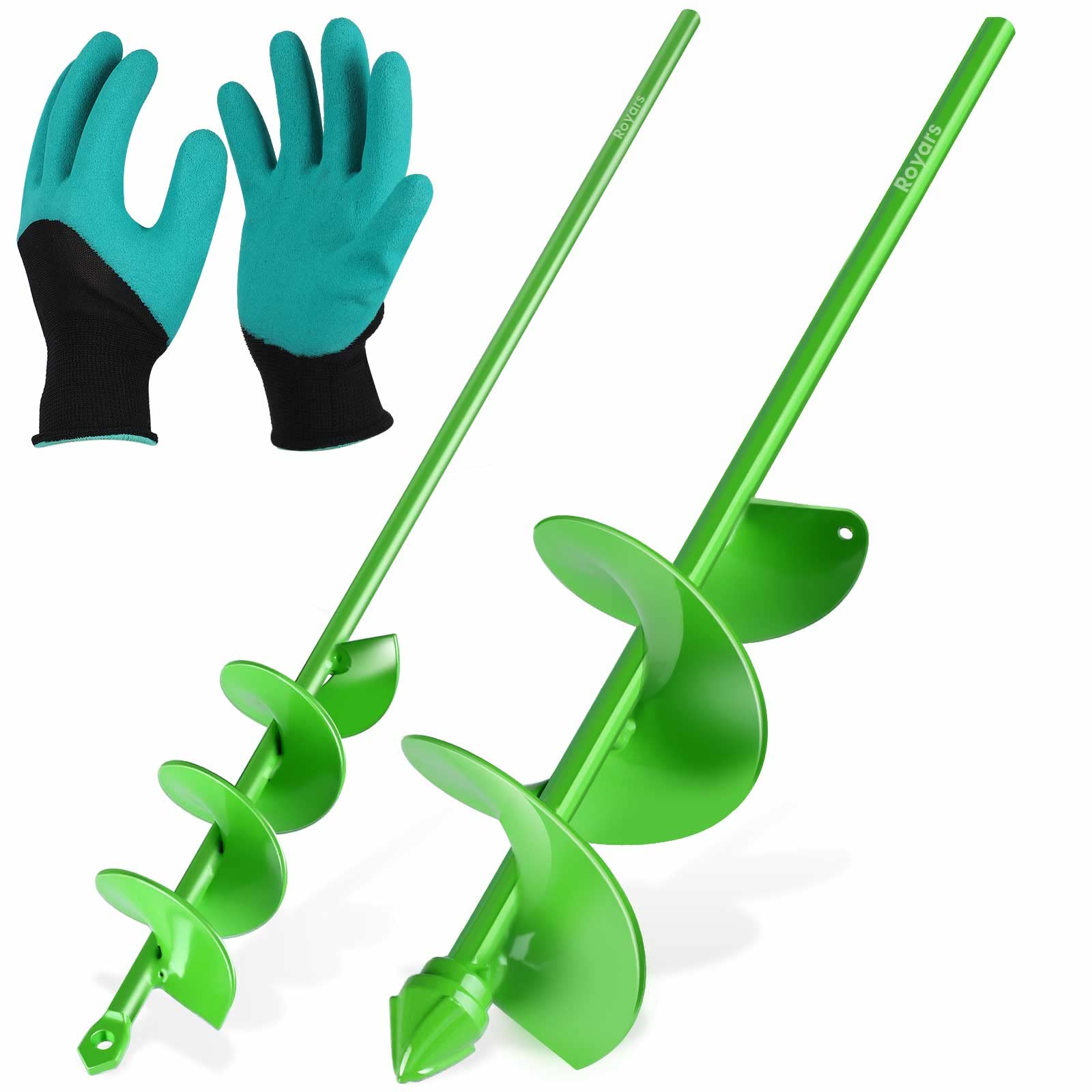 Royars Upgrade Auger Drill Bit for Planting - Heavy-Duty Garden Auger Digging Machine Hole Digger Bulb Bedding Plant Rapid Planter for 3/8 Inch Hex Drive Electric Drill, with Non-Slip Gloves