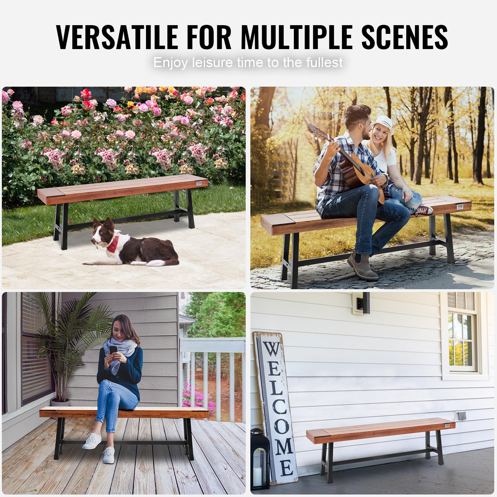VEVOR Wood Outdoor Bench, 3-Person Garden Bench, 500 lbs Load Capacity,Weatherproof Never Rot Patio Bench for Garden, Park, Yard, Front Porch-63