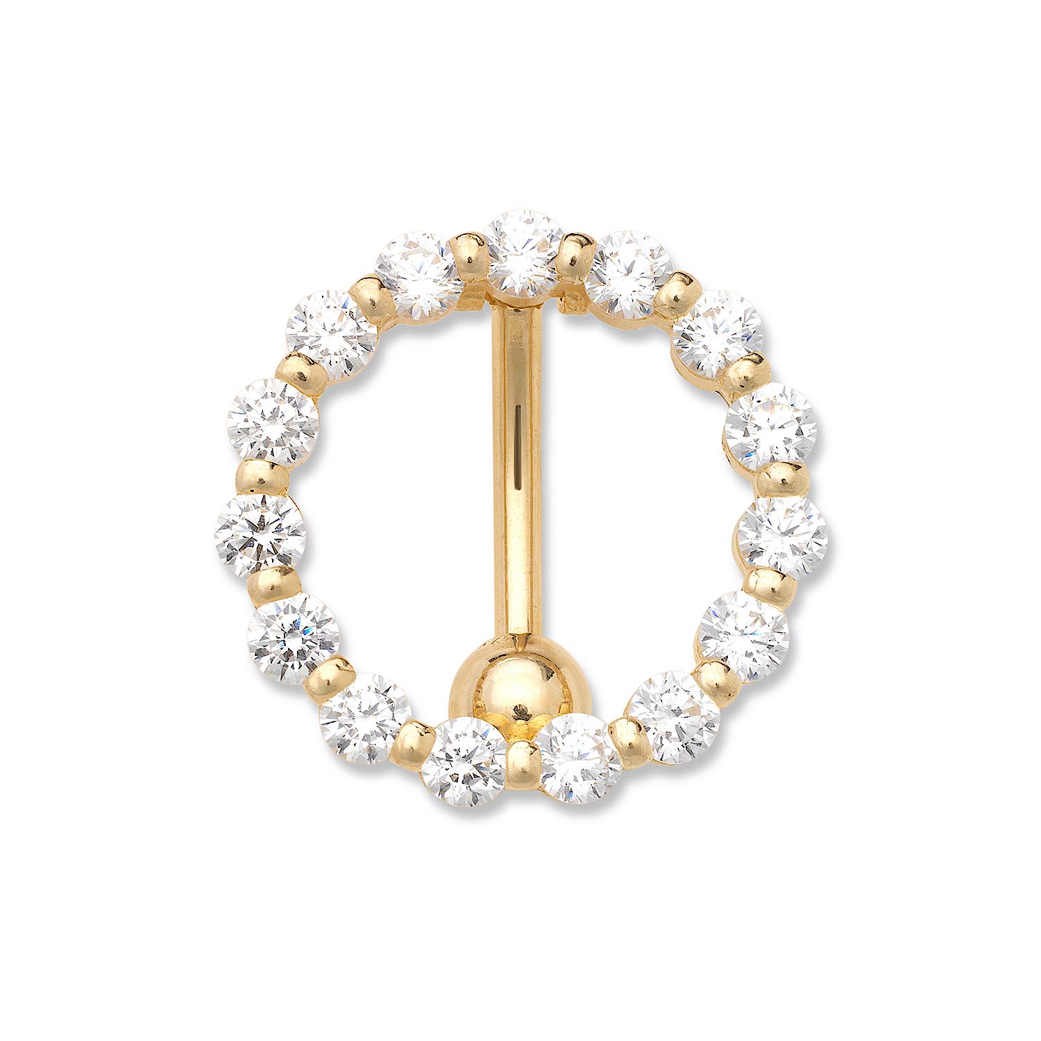 JewelryWeb Curata Solid 14k Gold Cubic Zirconia Large Circle Top Mount Belly Button Ring Dangle (18mm) (yellow-gold)
