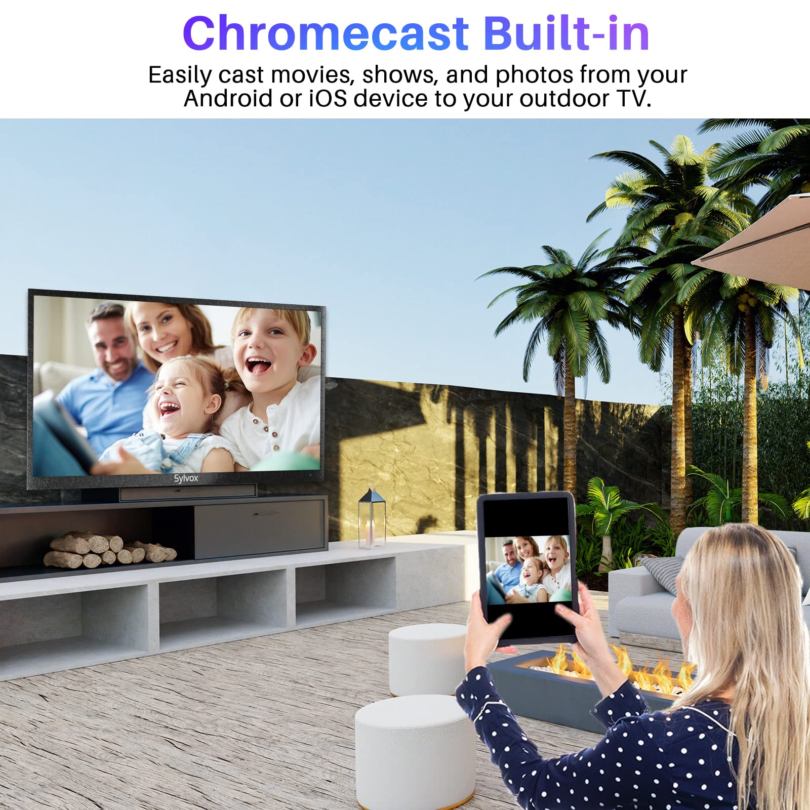 SYLVOX 43” Outdoor Smart TV with TV Mount, Outdoor TV 4K UHD, Voice Remote Control, Google Play Support Support Download APPs, Chromecast Built-in (Deck Pro Series)