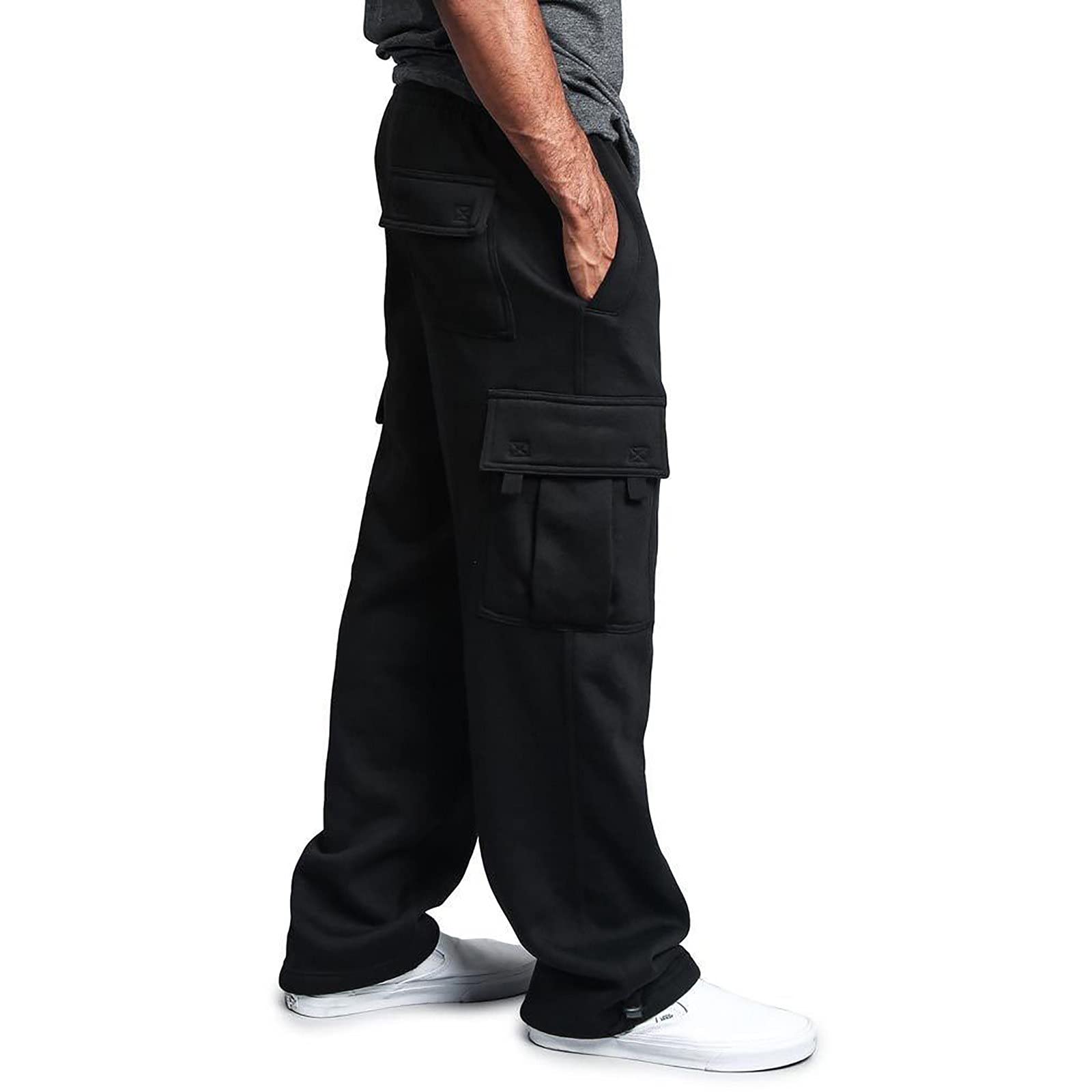Men's Drawstring Sweatpants Elastic Waist Solid Color Loose Trousers with Pocket Athletic Cargo Casual Pants
