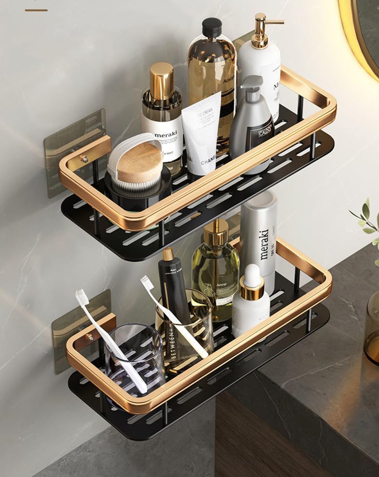 Shower Caddy Pack of 2, Adhesive Shower Organizer, Drill Free Shelves for Inside Shower, Stainless Steel Shower Rack for Bathroom