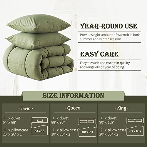 WhatsBedding King Size Comforter Set, Sage Green Lightweight All Season Soft Down Alternative Bed Comforter, 3 Pieces Bedding Set with 2 Pillowcases, King, 102"x90"