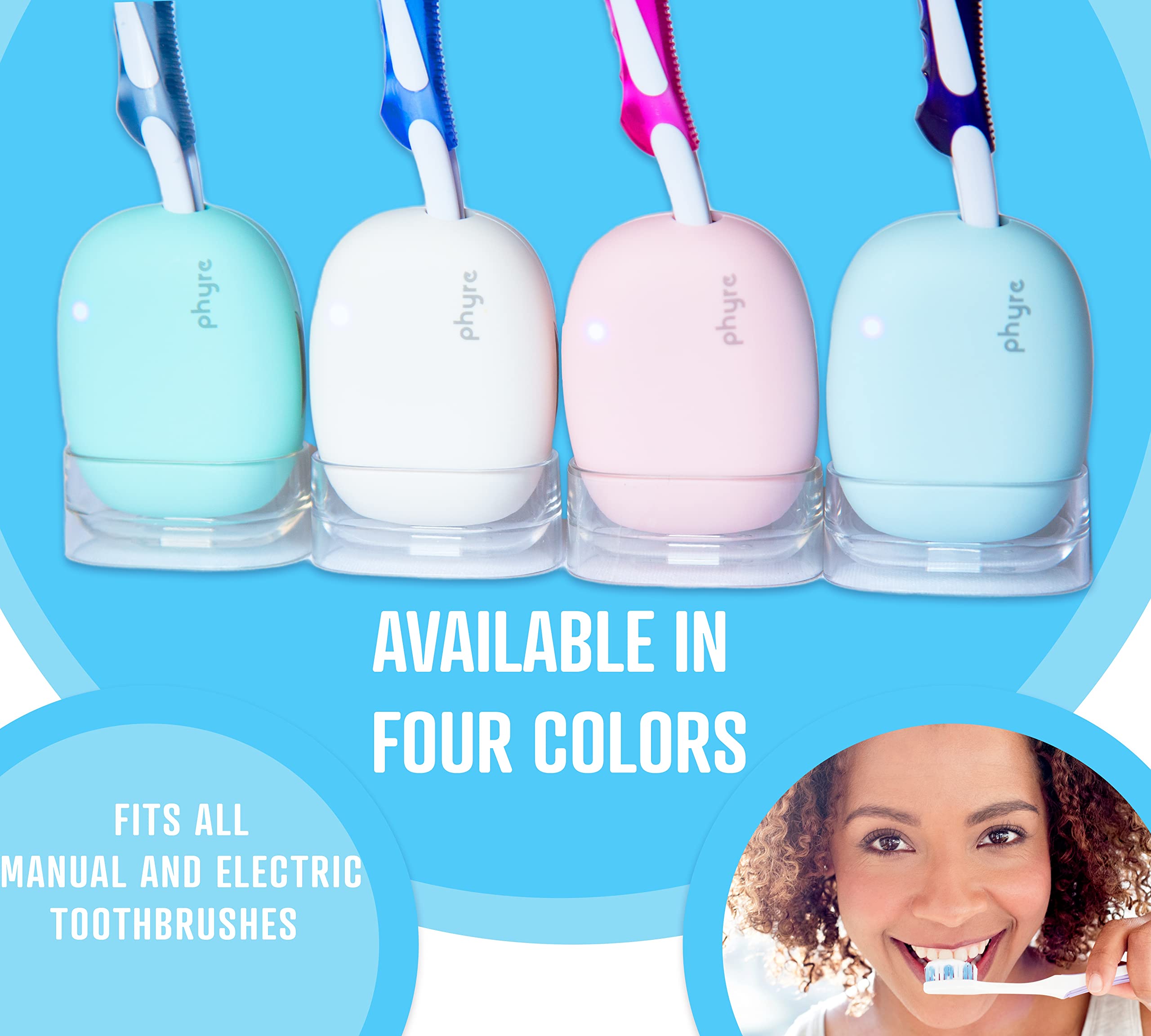PHYRE Toothbrush Covers with Holder - Rechargeable Travel Home Toothbrush Cleaner Case for All Electric and Manual Toothbrushes Green