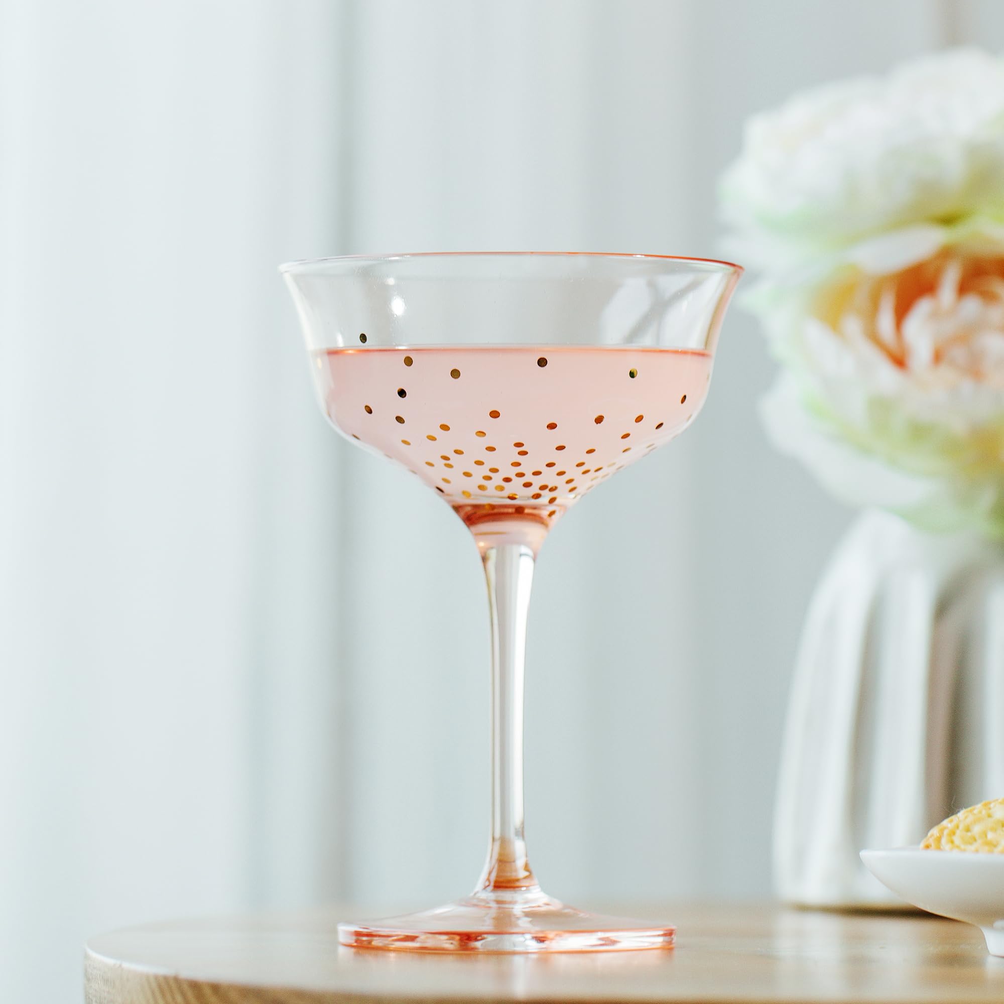 Lysenn Nick and Nora Glasses Set of 2- Exquisite Cocktail Glasses for Martini, Margarita & Champagne - Hand Blown & Vintage Design β Smoke Gray & Blush Pink, 5 fl oz
