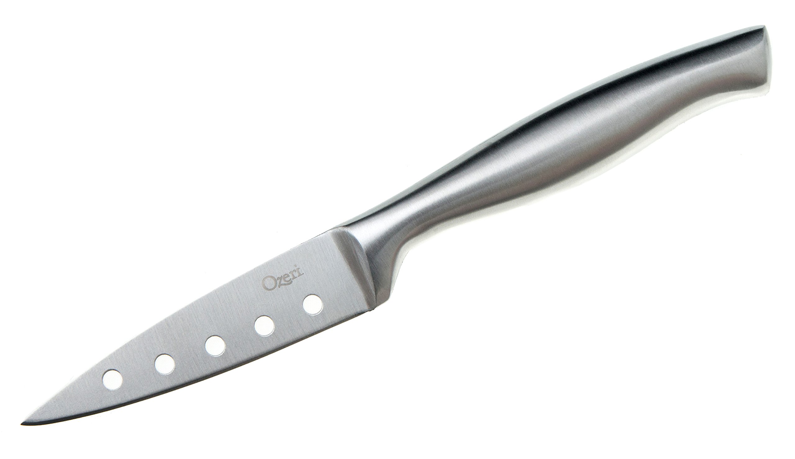 Ozeri 5 Piece Knife and Sharpener Set with Japanese Stainless Steel Slotted Blades, Stainless Steel