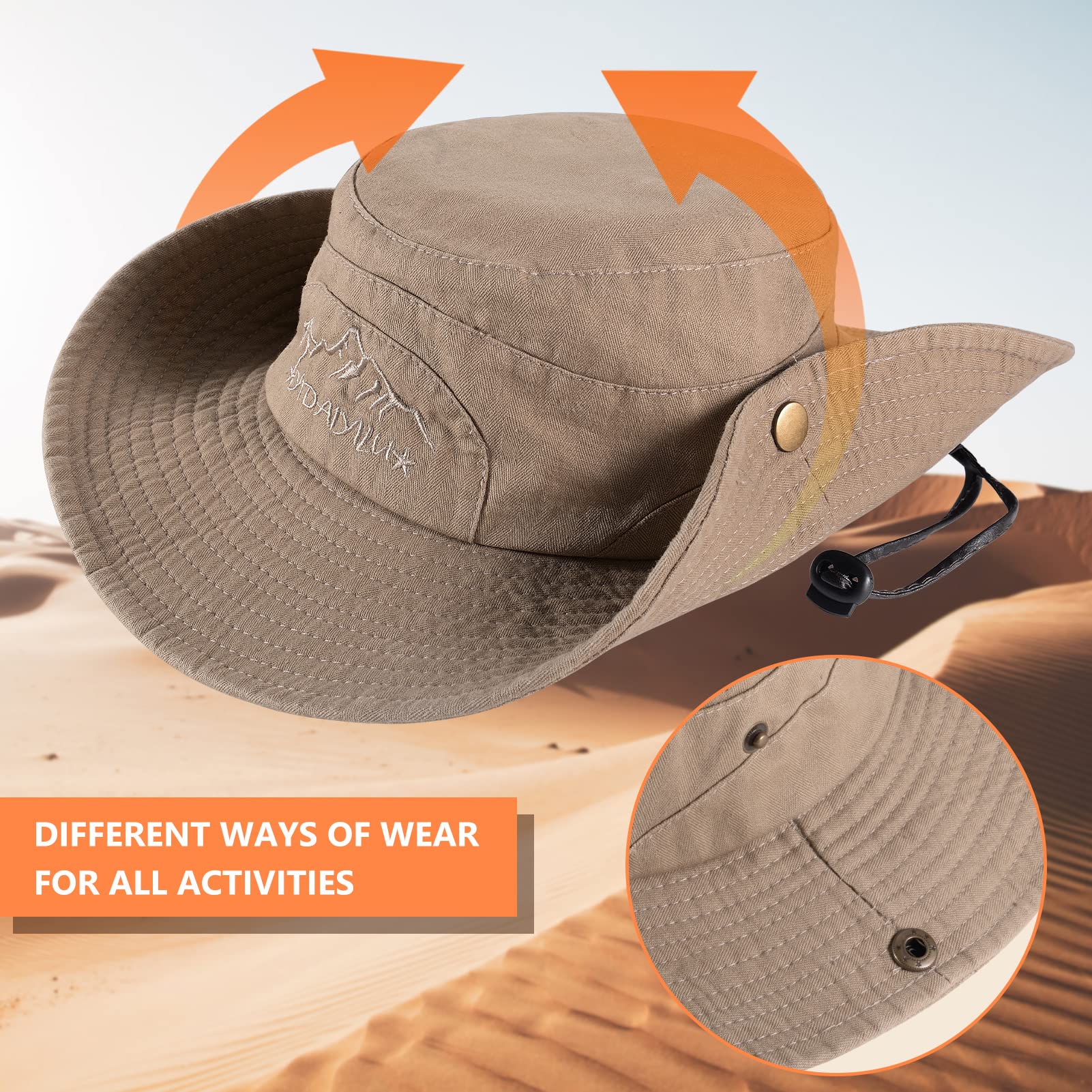 Obling Sun Hat, Fishing Hat UPF 50 Wide Brim Bucket Hat Safari Boonie Hat B-Khaki