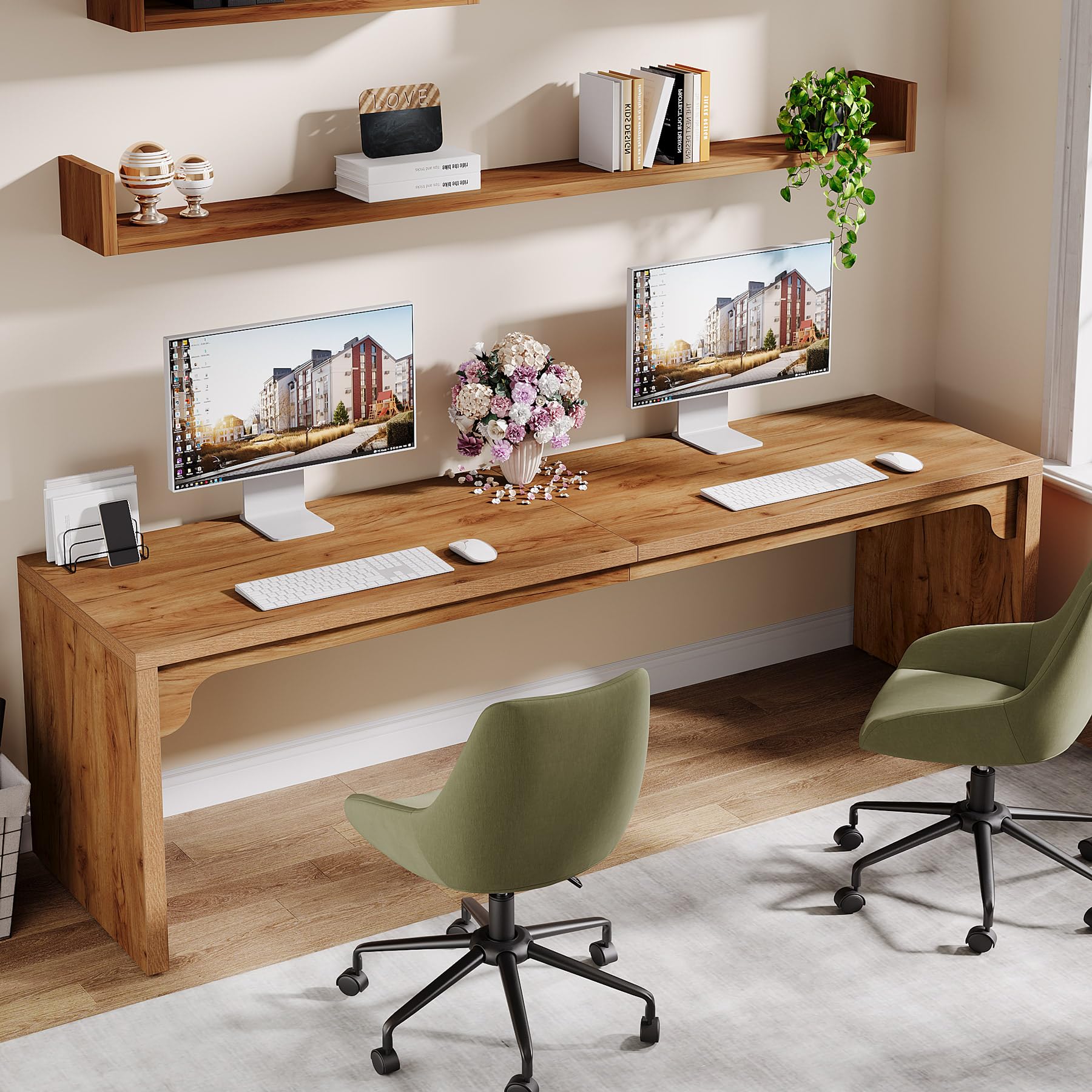 Tribesigns 78.7 Inches Long Computer Desk, Wooden Extra Long Desk Double Desk Workstation, 2 Person Desk for Home Office, Large Writing Desk for 2 People, Brown