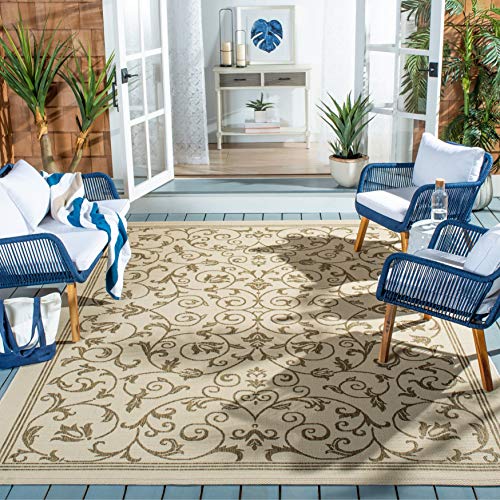 SAFAVIEH Courtyard Collection Accent Rug - 2' x 3'7", Navy & Beige, Scroll Design, Non-Shedding & Easy Care, Indoor/Outdoor & Washable-Ideal for Patio, Backyard, Mudroom (CY2098-268)