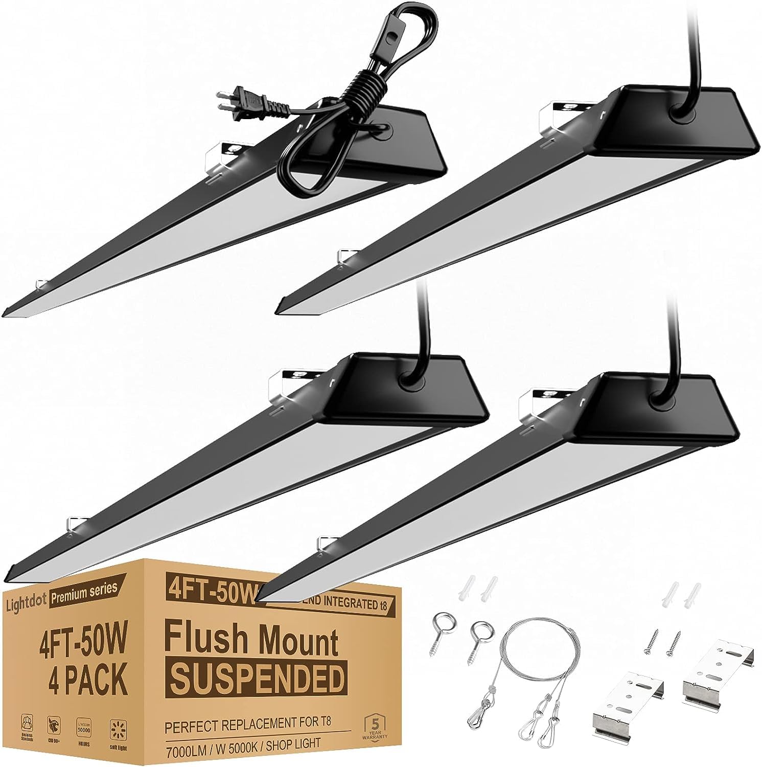 Lightdot LED Shop Lights 4ft, 40W [260W Equiv.] 4400Lm 5000K Plug in, 48 Inch suspent LED Workshop Light,4 Foot Led Utility Shop Light Fixture for Garage Office/Shop,2 Pack