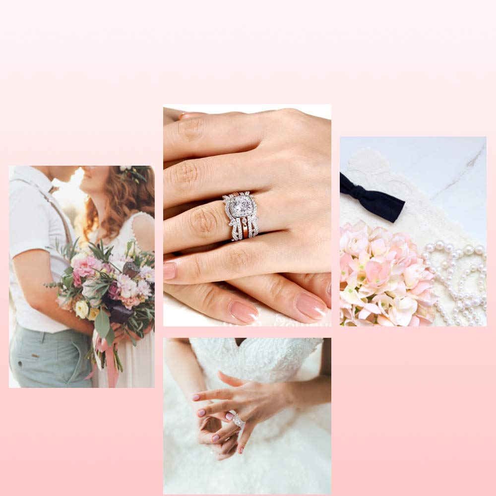 Jeulia Two Tone Interchangeable Rings Rose Gold Plated Engagement Rings Halo Round Cut Twisted Bridal Set Sterling Silver Wedding Anniversary Promise Rings (7)