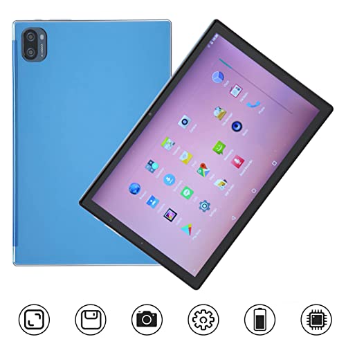RTLR HD Tablet, 4G Network 5GWIFI IPS HD Large Screen 8 Cores CPU 10in Tablet 100‑240V Blue 6GB 256GB for Entertainment (US Plug)