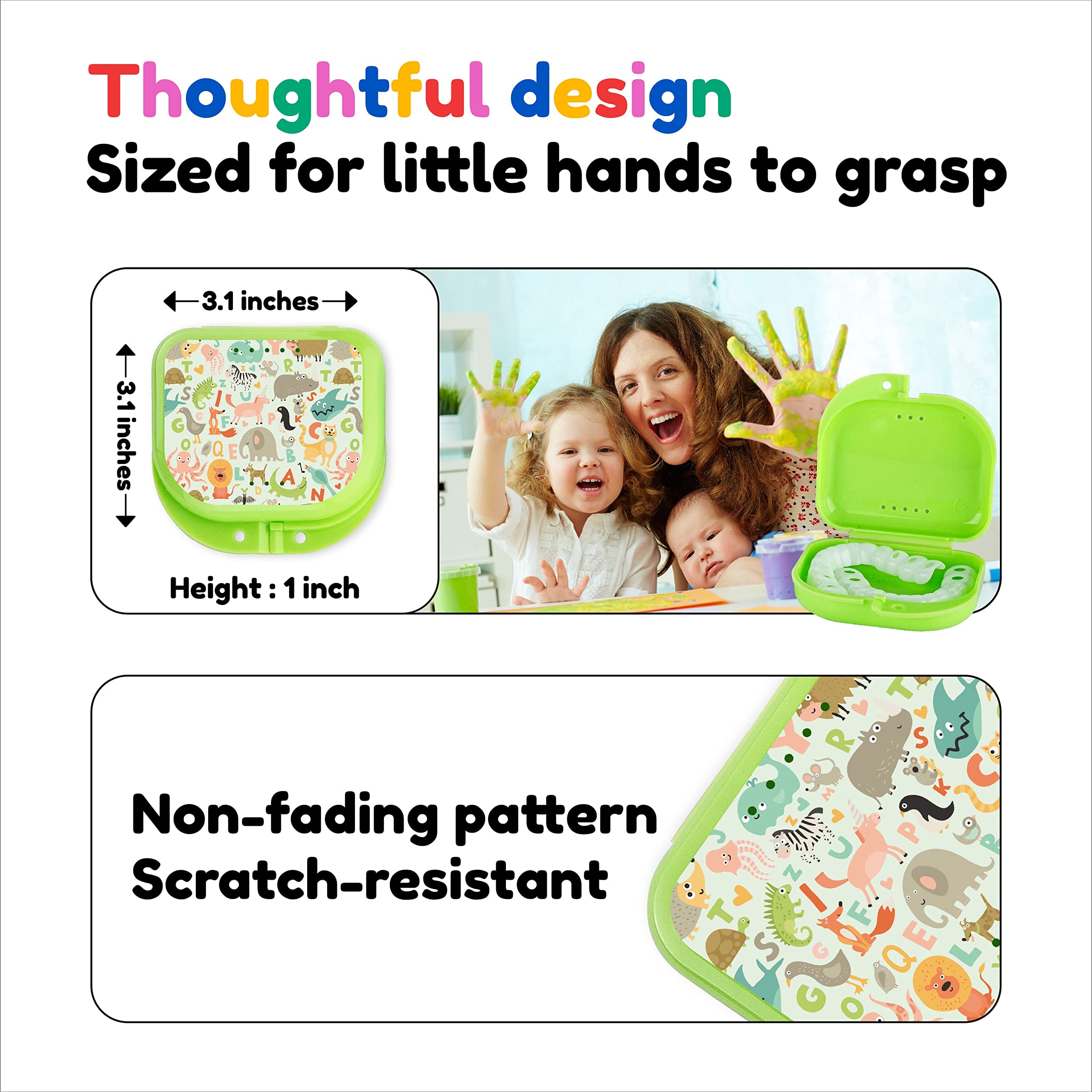 Retainer Cases Cute, Retainer Holder Case 1 Pack, Aligner Case with Funny Cartoon, Night Guard Case with Animals Patterns (Green)