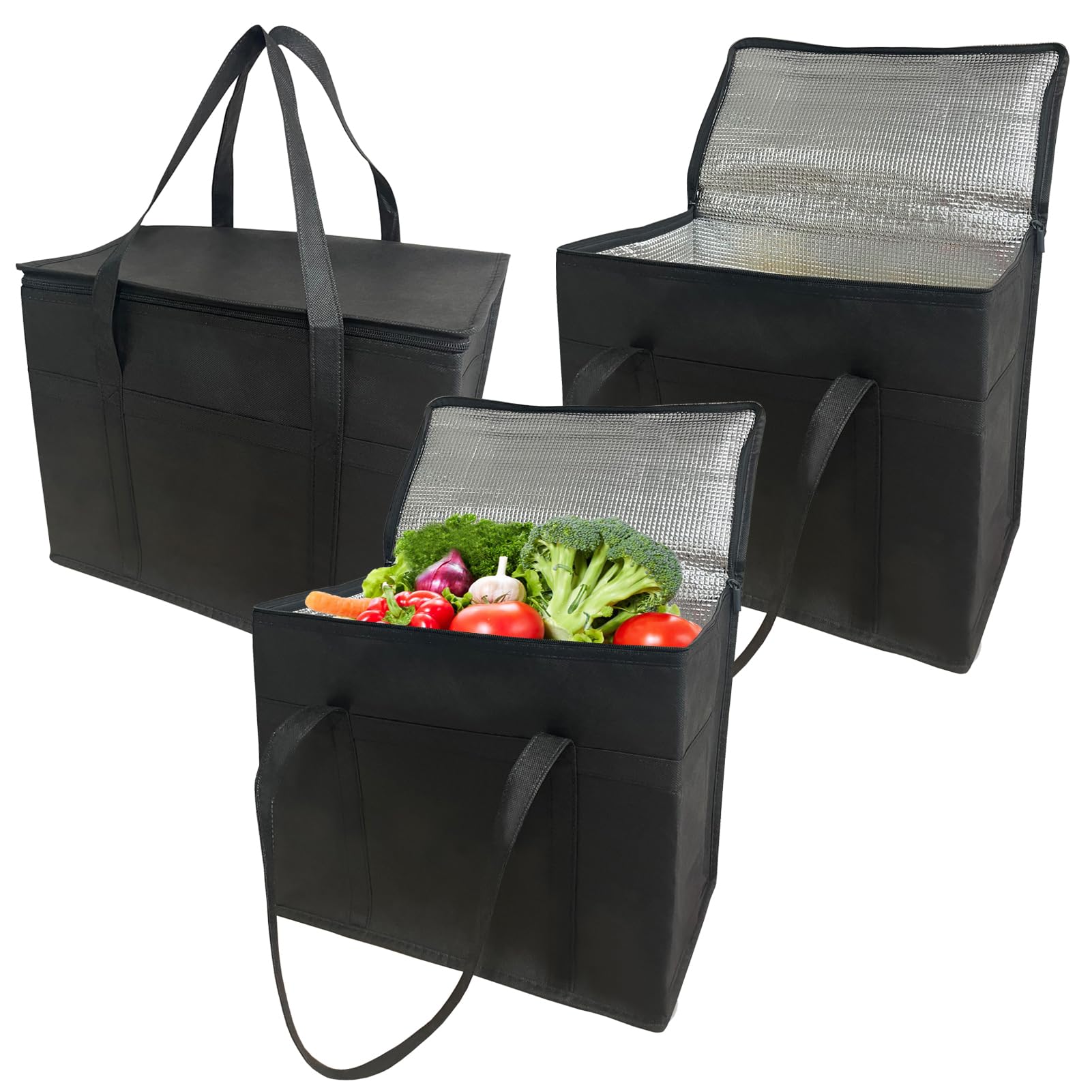 SIAGCRAW Insulated Reusable Grocery Bag, Heavy Duty Shopping Bags for Groceries, Portable Cooler Bag, Food Delivery Bag, Large Size, Collapsible, Sturdy Zipper
