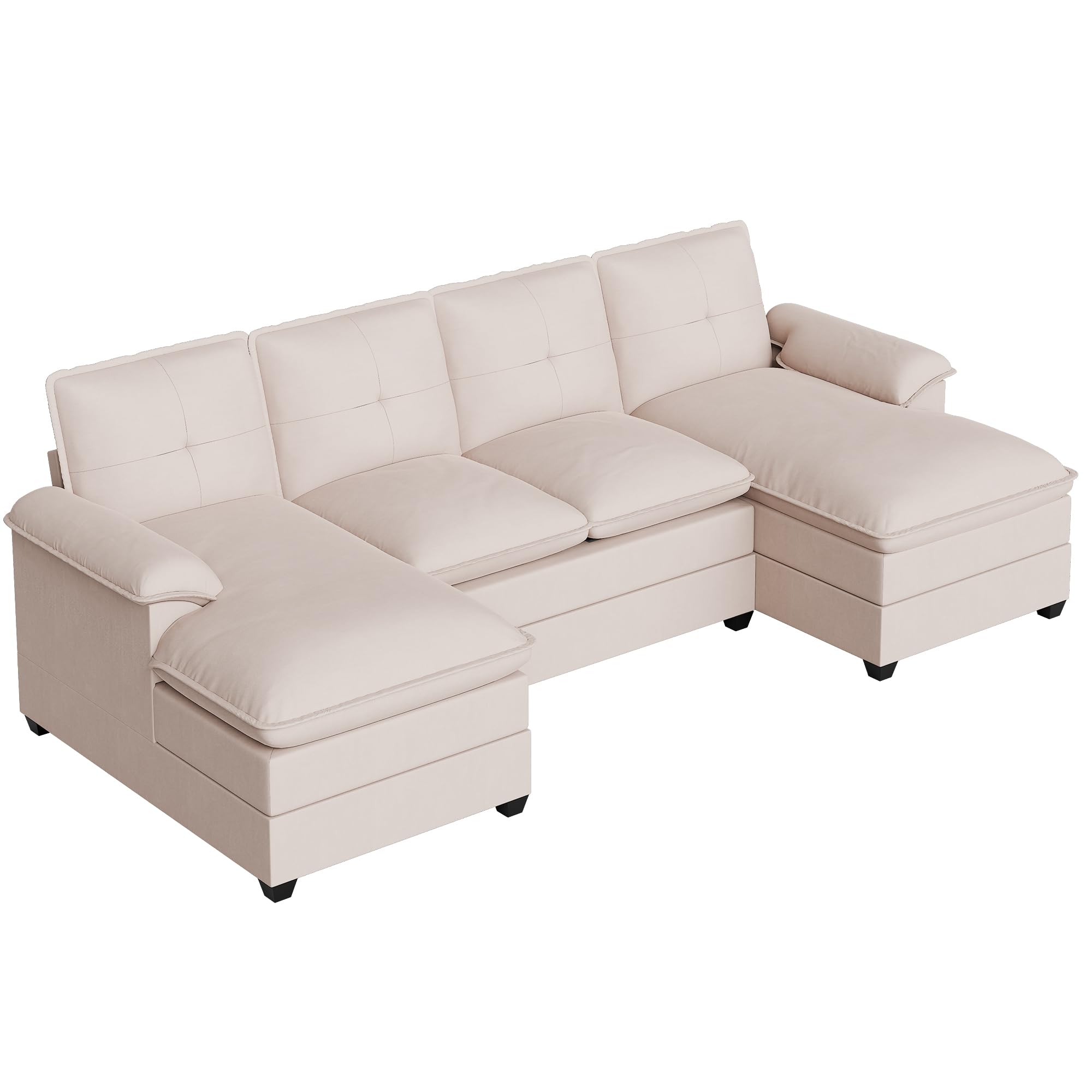 Shintenchi 110" Modular Sectional Couches for Living Room, U-Shaped Sofa Couch with Double Chaise, 4 Seat Sofa Sets with Thick Cushion & Soft Backrest, Beige