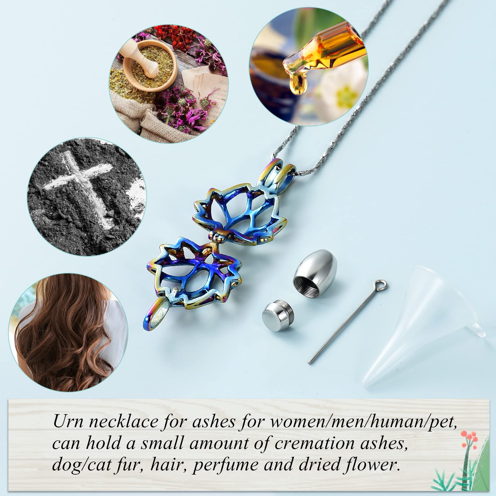 Imrsanl Cremation Jewelry for Ashes - Lotus Flower Ashes Pendant Necklace with Mini Keepsake Urn Memorial Ash Jewelry (Colorful-Silver)