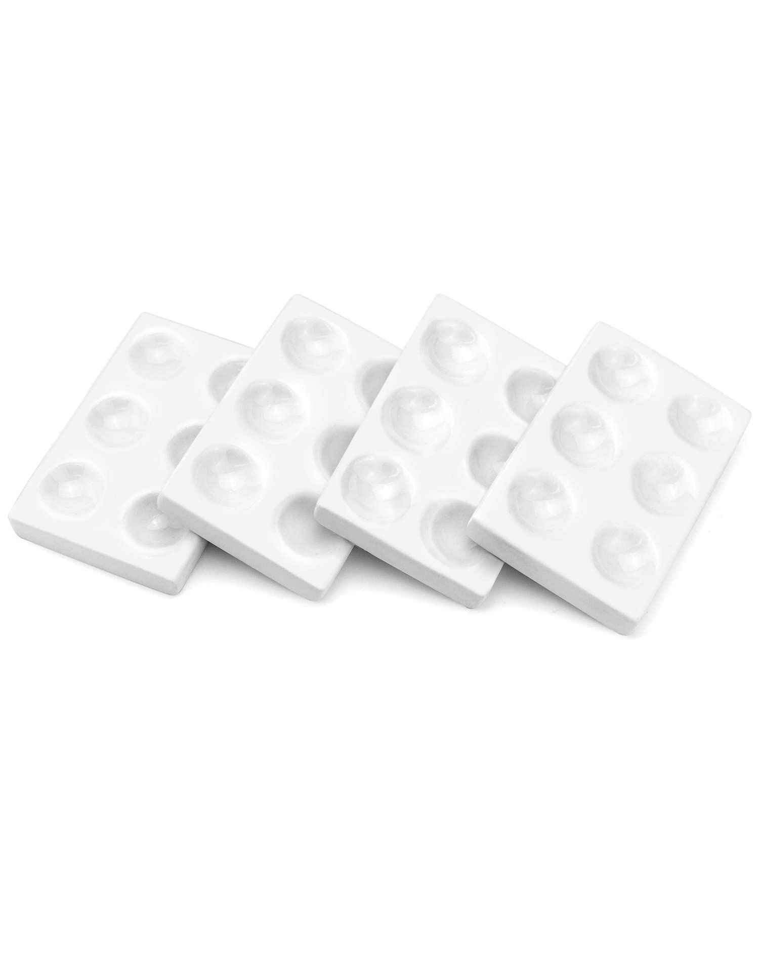 QWORK Porcelain Spot Plate with 6 Depressions - for Laboratory Experiments and Chemical Testing, 4 Pack
