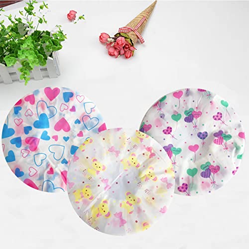 Shower Cap, Reusable Plastic Elastic Bathing Waterproof Hair Cap For Spa, Home, Hotel and Hair Salon (Love + Bear)