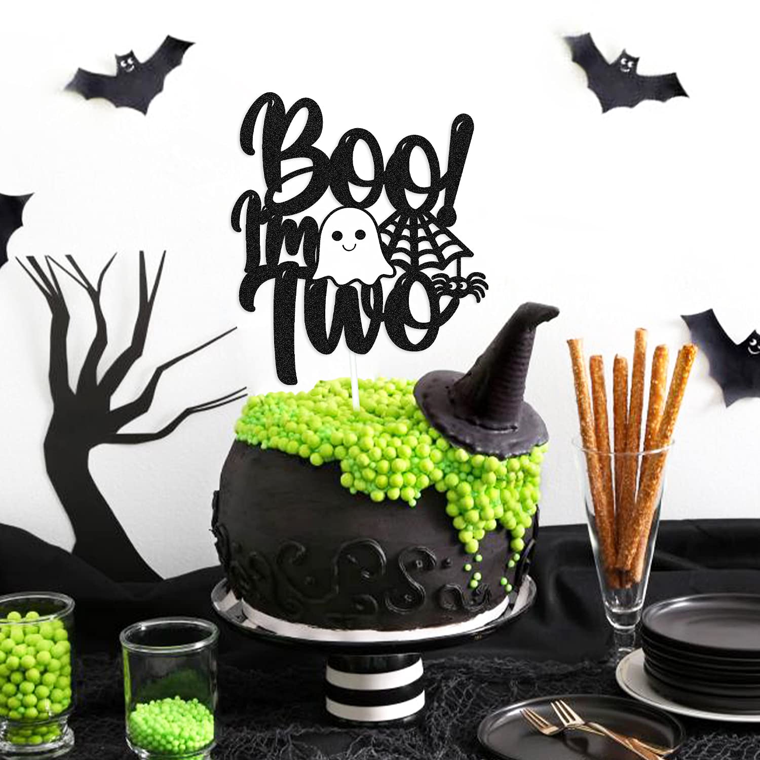 Levvcirki Boo I’m Two Cake Topper Halloween 2nd Cake Decoration for Boy Girl Halloween Ghost Spider Bat Theme Second Happy Birthday Party Décor Supplies