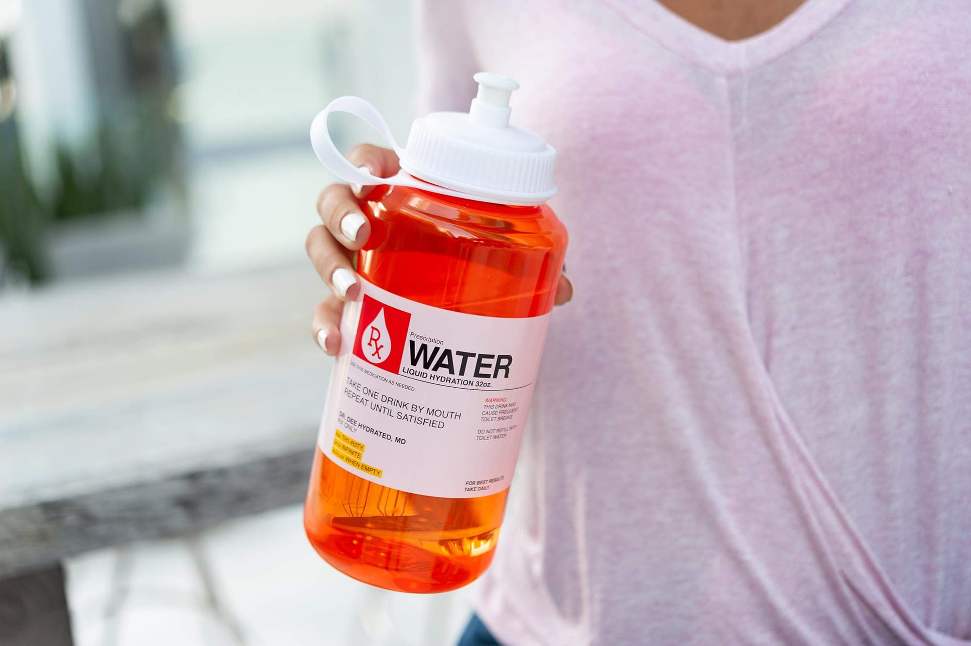 JUST FUNKY Prescription Water 32 Oz Plastic Water Bottle With Lid - Wide-Mouth, BPA-Free Novelty Hydroflask - Fun, Unique Orange Medicine Bottle With Screwtop Cap - Hydration Enthusiast Gift Idea