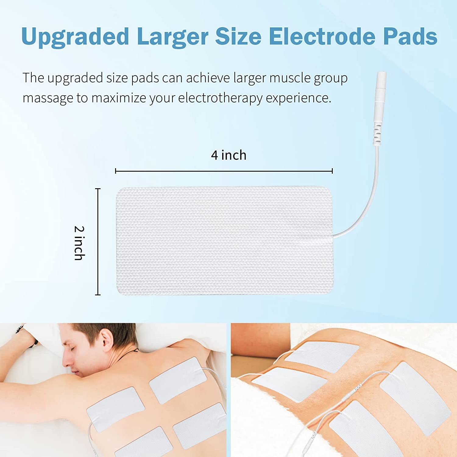 TENS Unit Replacement Pads 10 Pcs 2''x4'' Large Electrode Patches with Upgraded Self-Adhesive and Non-Irritating Design, Reusable 35 Times for Electrotherapy, Compatible with AUVON TENS, TENS 7000