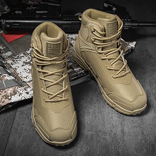 Men's Mid Waterproof Hiking Boot Desert Tactical Boots Breathable with High-Traction Grip, Khaki,45